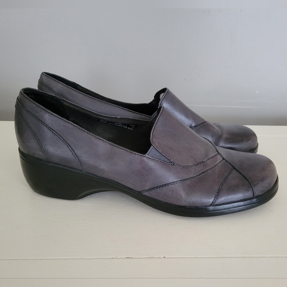 Clarks | Shoes | Clarks Gray Leather Slip On Shoes | Poshmark